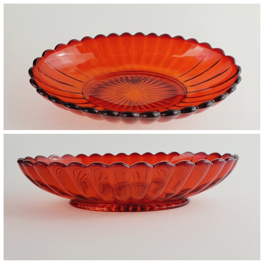 Imperial Glass Red Pillar Flute Pattern Oval Bowl - Etsy