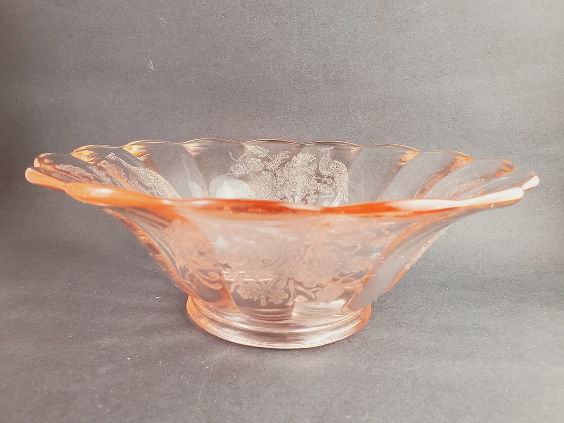 RARE! Paden City Glass Peacock and Wild Rose Pattern Pink Depression ...