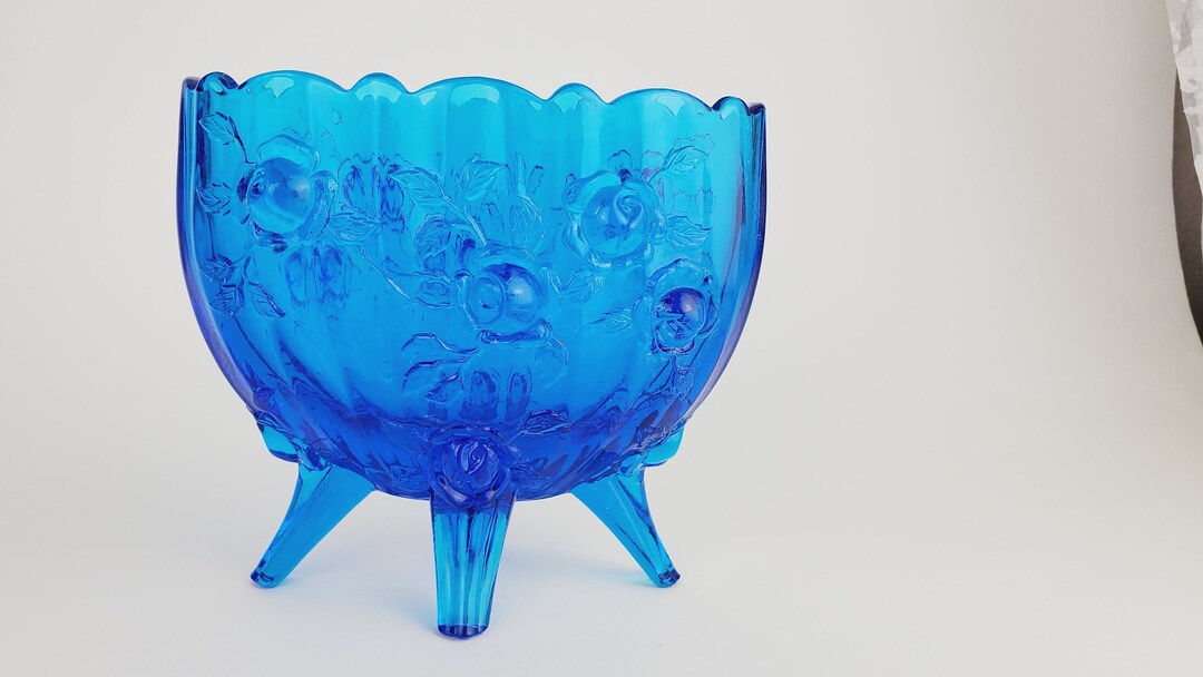 Fenton Colonial Blue Cabbage Rose Four-footed Oval Vase - Etsy