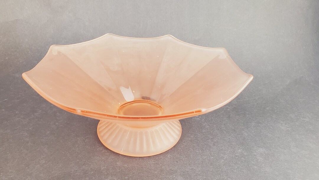 Lancaster Octagon Frosted Pink Depression Glass Footed Bowl, Blank Line ...
