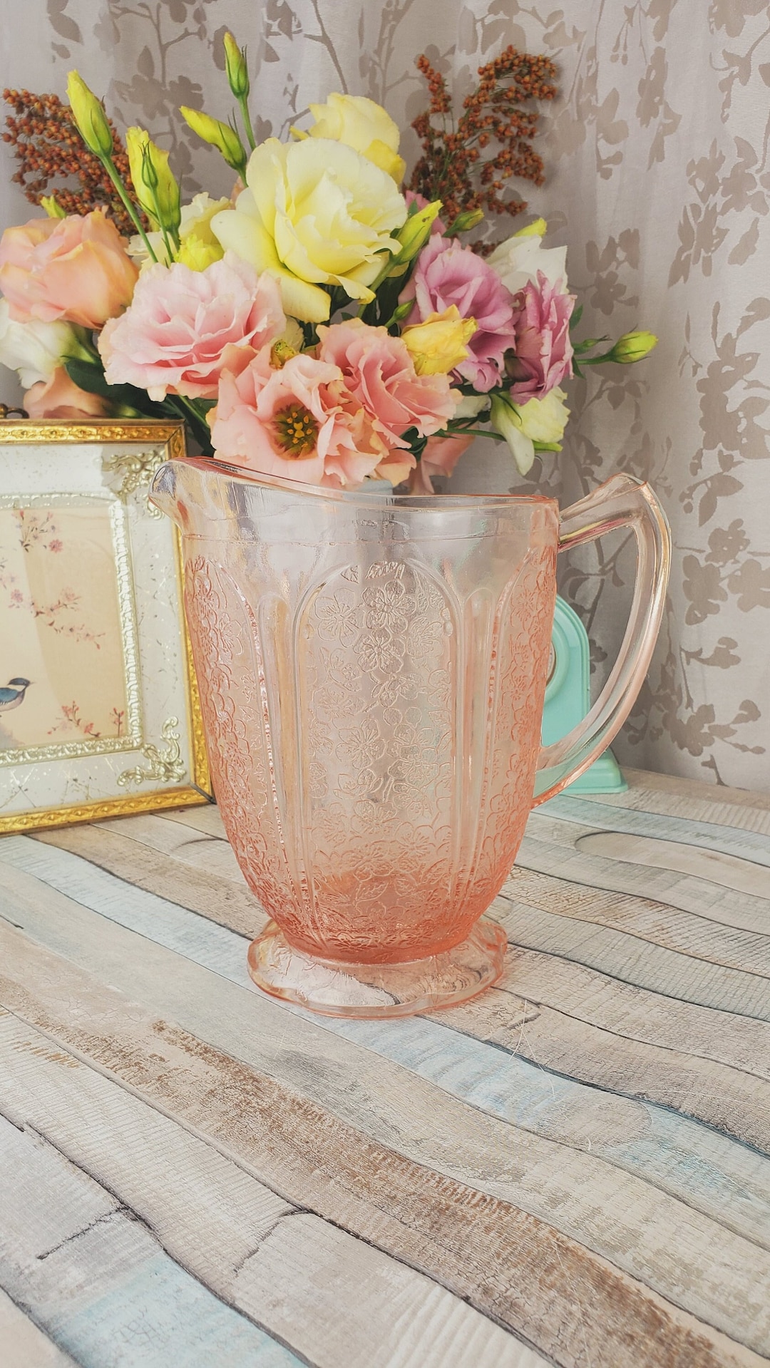 Pink Jeannette Glass Cherry Blossom Depression Glass Pitcher All Over ...