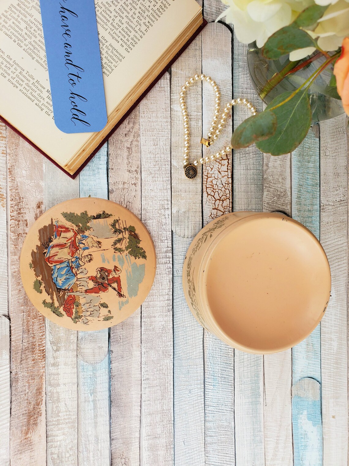 Reuge Sainte-croix Peach Musical Powder Box, Victorian Scene of Ladies ...