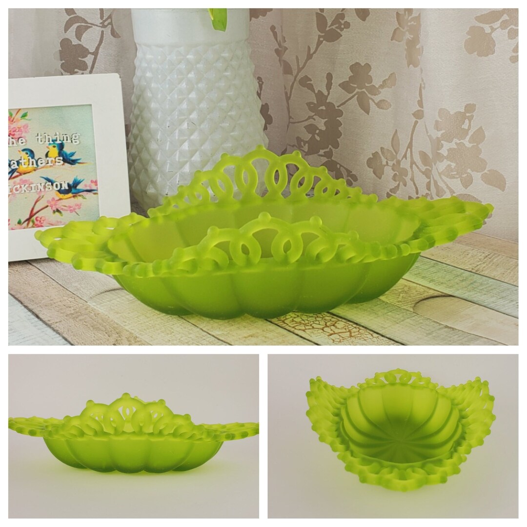 Westmoreland Glass Doric Lace Mist Frosted Green Glass Dish - Etsy