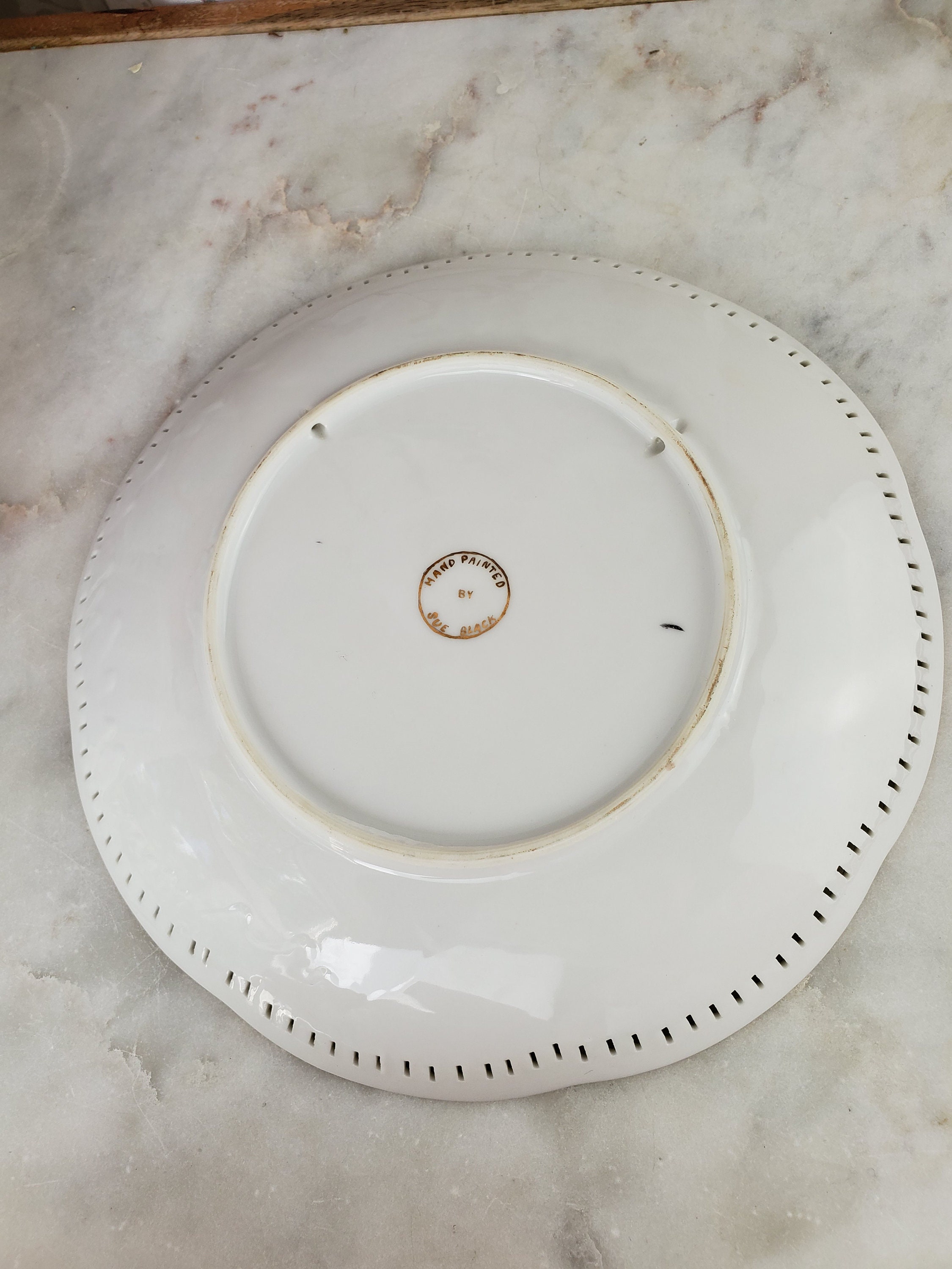 Pretty China Plate With Openwork Border, Purple Flowered Pattern With ...