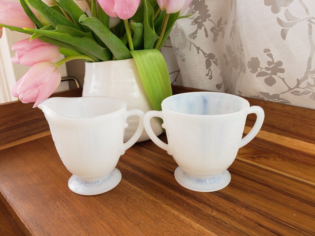 Delicate Macbeth Evans Transluscent Milk Glass Sugar and Creamer, Monax ...