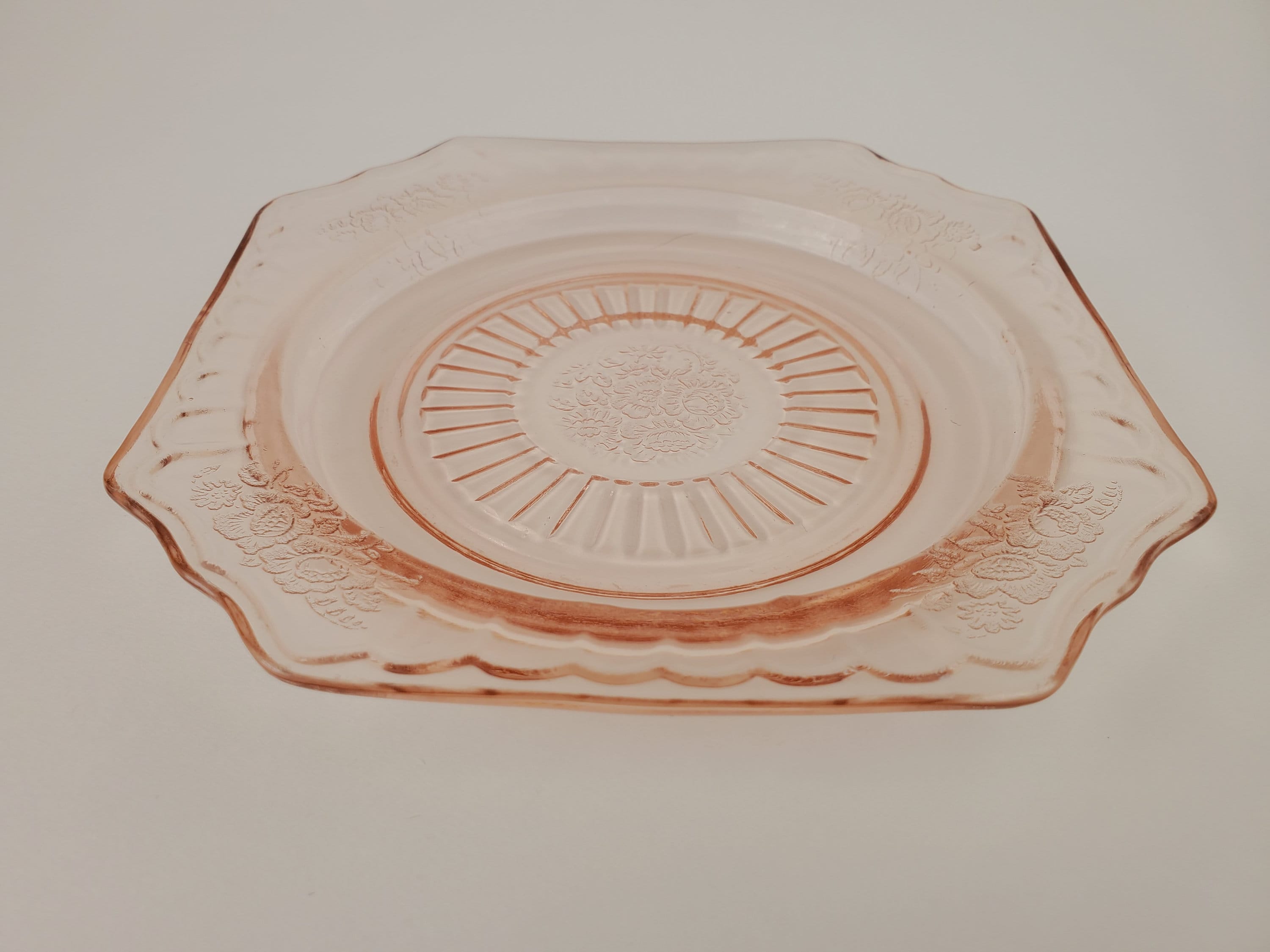 Hocking Glass Mayfair Pattern Square Pink Depression Glass Plate, Open ...