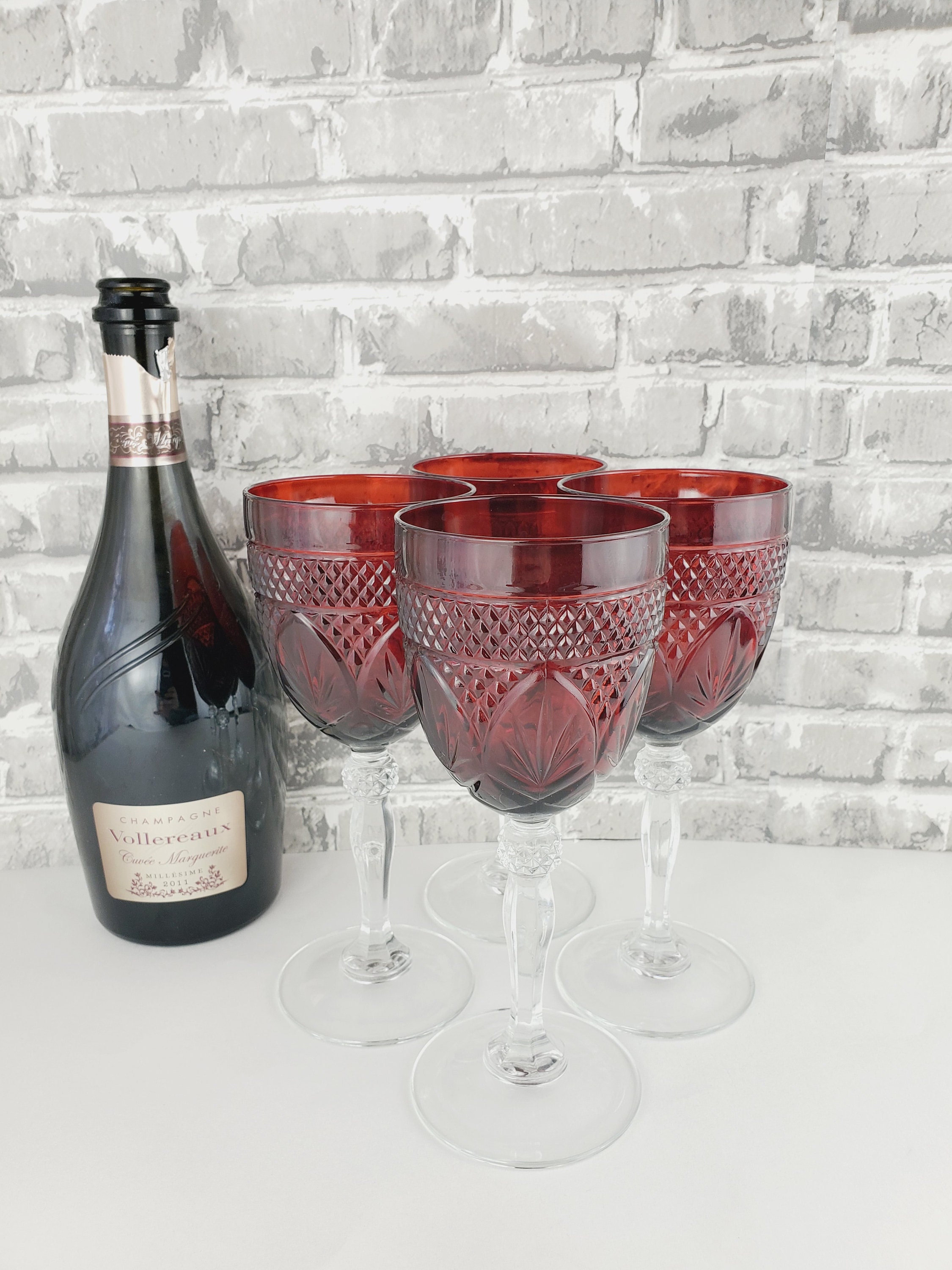 SET of 4 FOUR Stunning Ruby Red Luminarc Cristal D'arques | Etsy