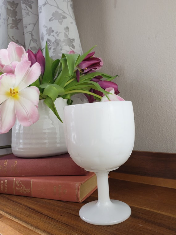 UNIQUE White Milk Glass Goblet With Starburst Pattern Marbled | Etsy