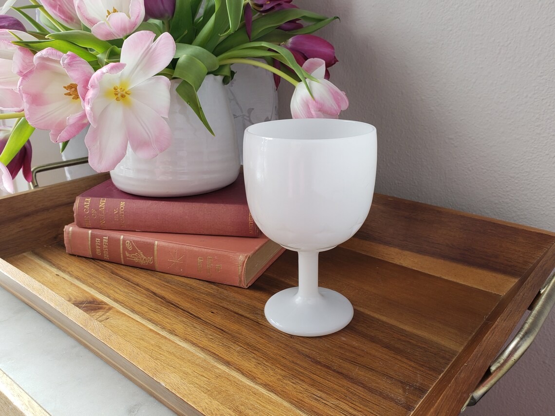 UNIQUE White Milk Glass Goblet With Starburst Pattern, Marbled ...