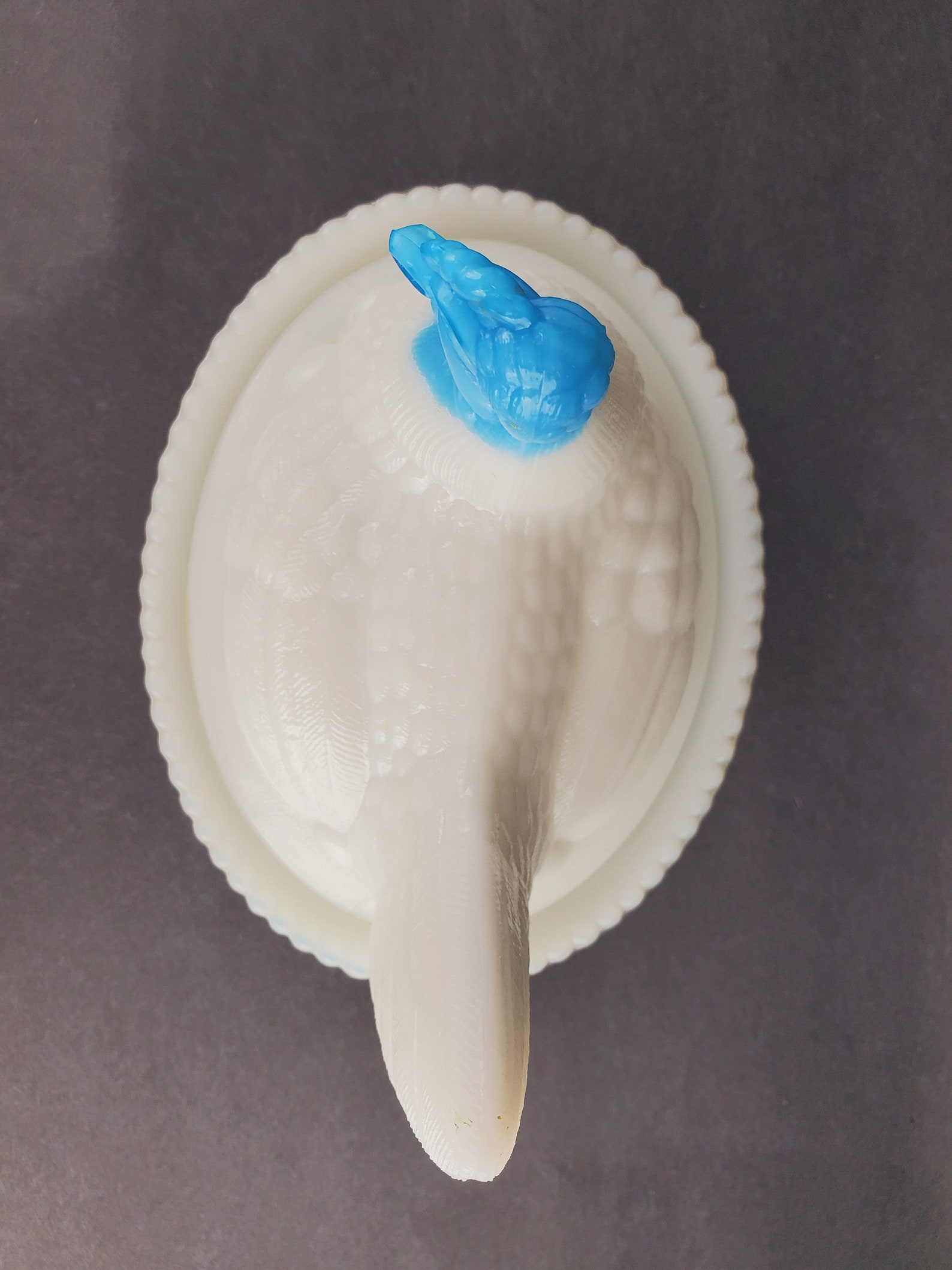 Westmoreland Glass Milk Glass Hen in a Nest With Blue Slag Glass Head ...