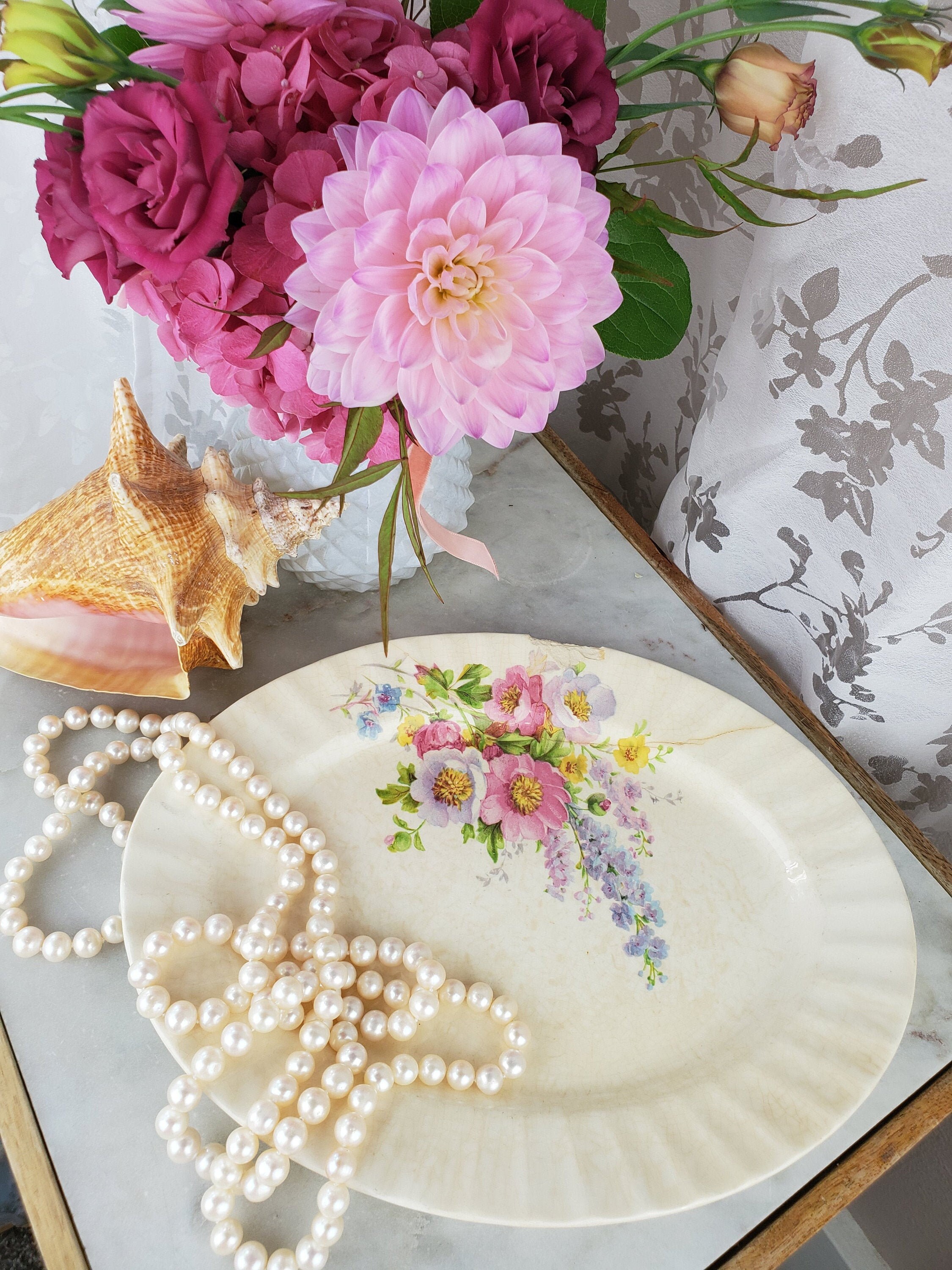 Edwin M Knowles China Co Spring Bouquet Pattern Oval Serving - Etsy