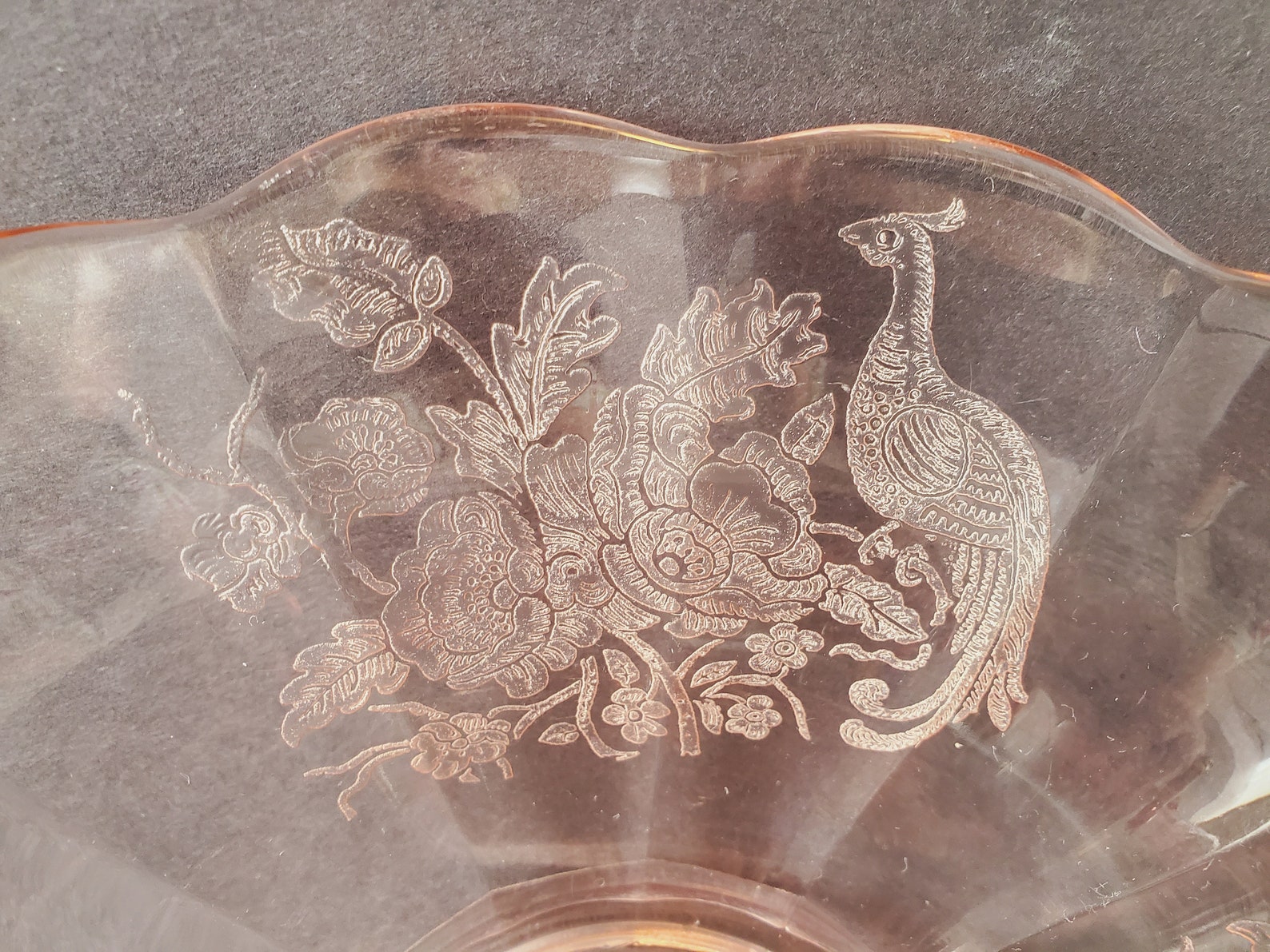 RARE! Paden City Glass Peacock and Wild Rose Pattern Pink Depression ...