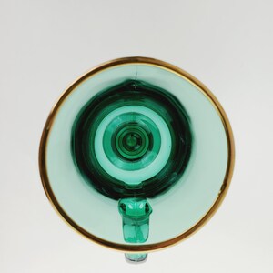 Set of 6! Six Green Glass Footed Mugs With Finger Loops and Gold Rims ...