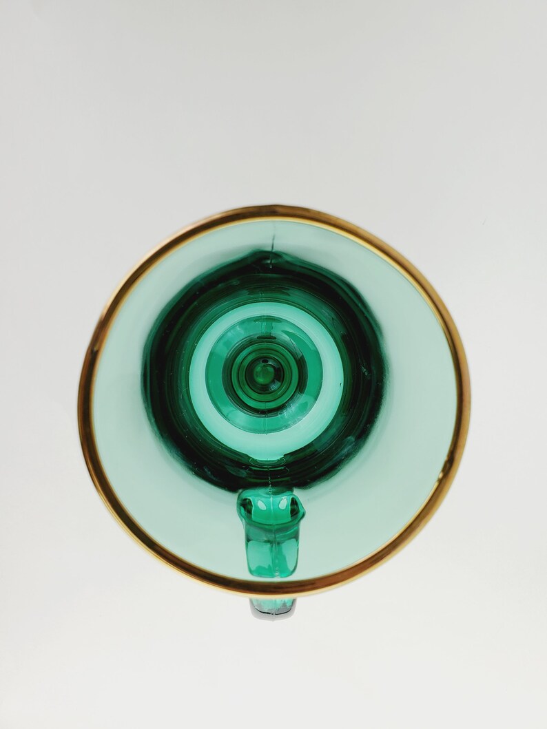 Set of 6 Six Green Glass Footed Mugs With Finger Loops and - Etsy