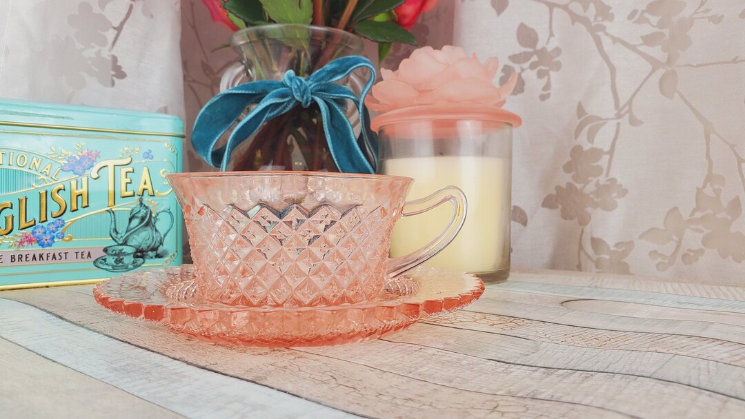 Hocking Glass Miss America Pink Depression Glass Teacup and Saucer ...