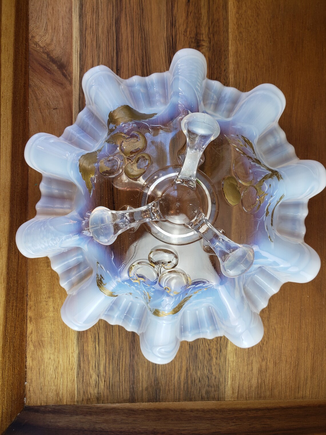 Dugan Opalescent Goofus Glass Crimped Bowl Rare Motif White | Etsy