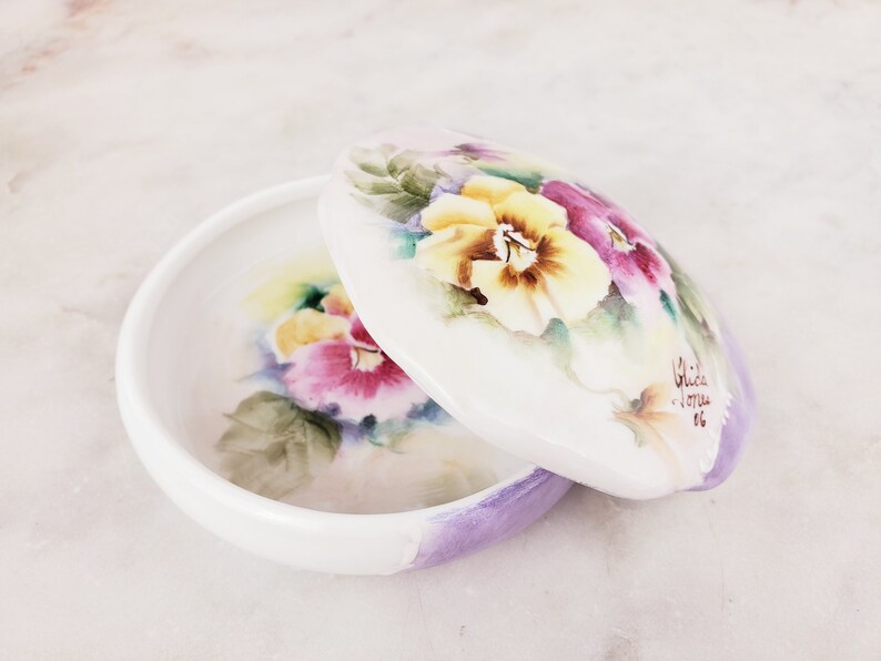 Beautiful Handpainted Porcelain Jewelry Box With Purple Pink | Etsy