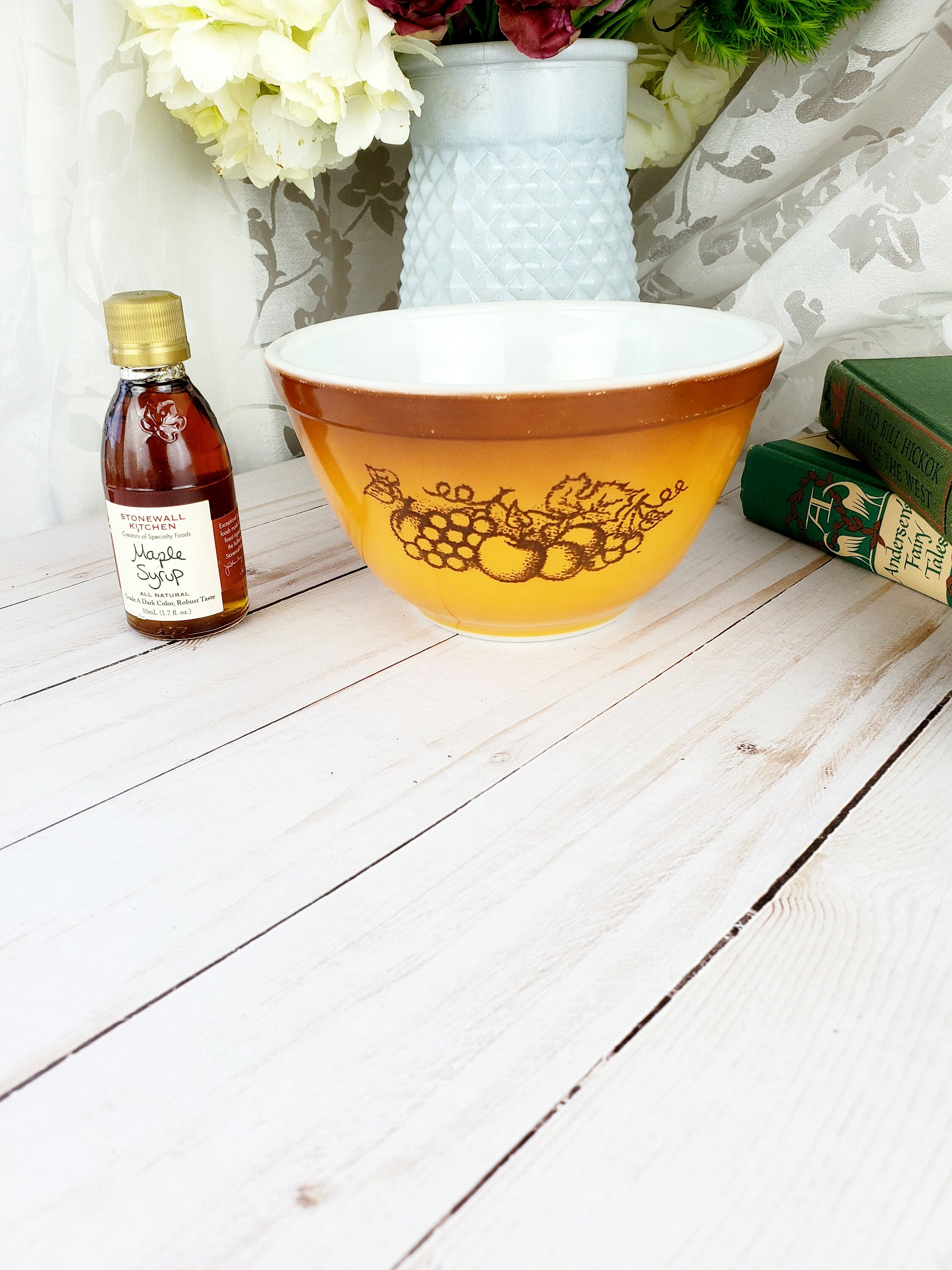 Pyrex Old Orchard Pattern Small Mixing Bowl, 1 1/2 Pt Bowl With Brown ...