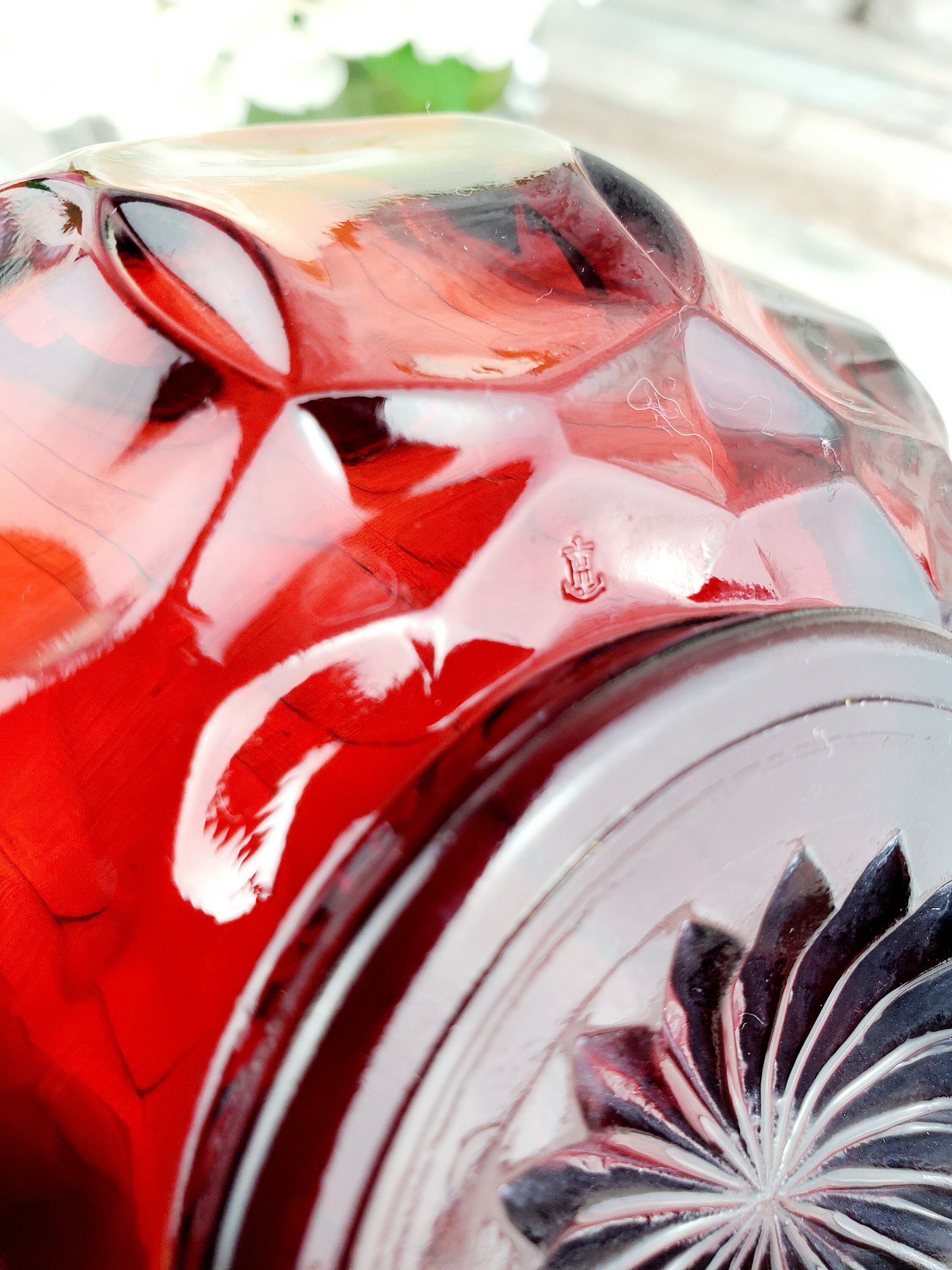 RARE! Anchor Hocking Fairfield Pattern Ruby Red Glass Bowl With Two ...
