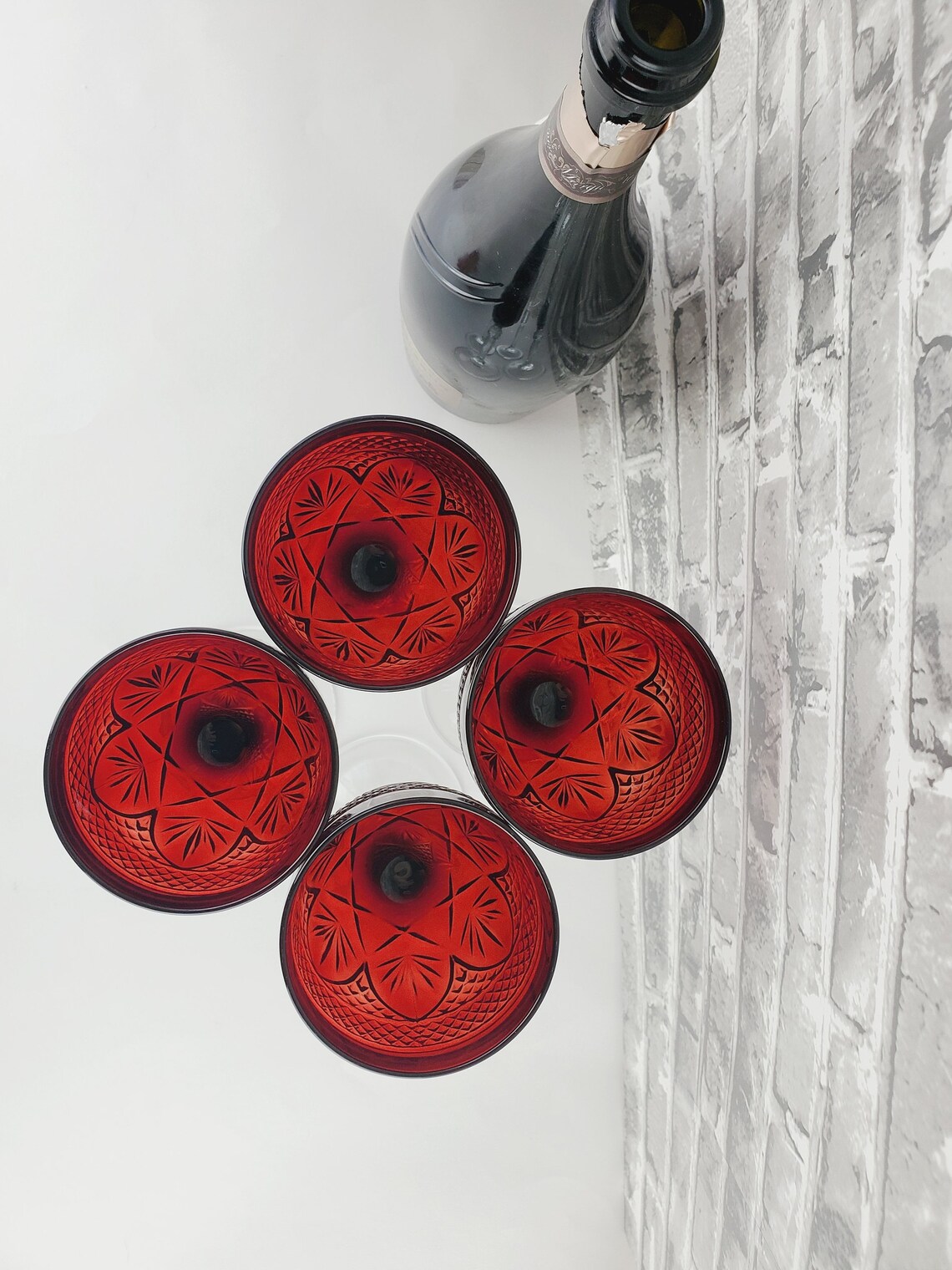 SET of 4 FOUR Stunning Ruby Red Luminarc Cristal D'arques | Etsy