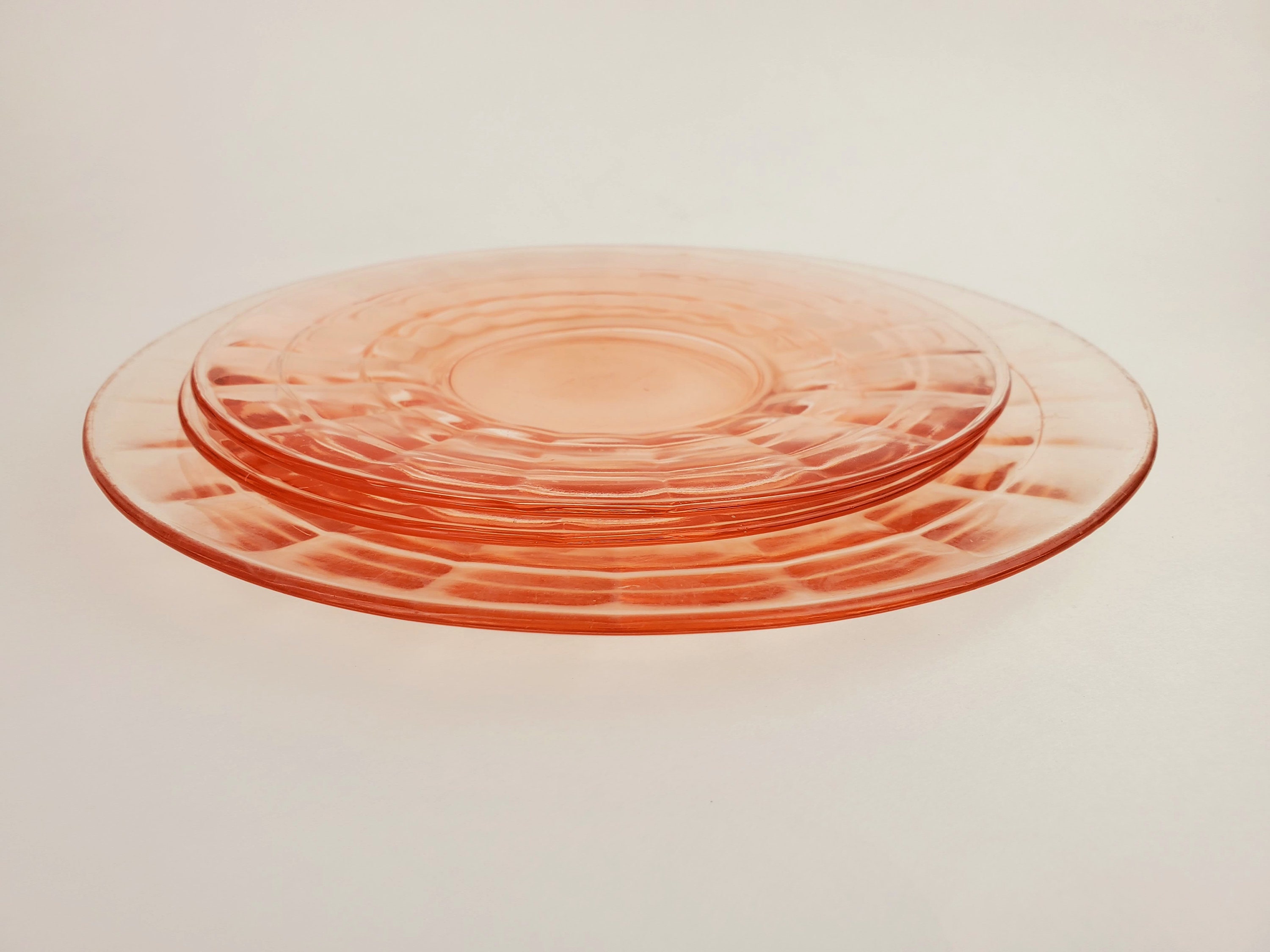 Set of 3 Three Block Optic Pattern Pink Depression Glass | Etsy