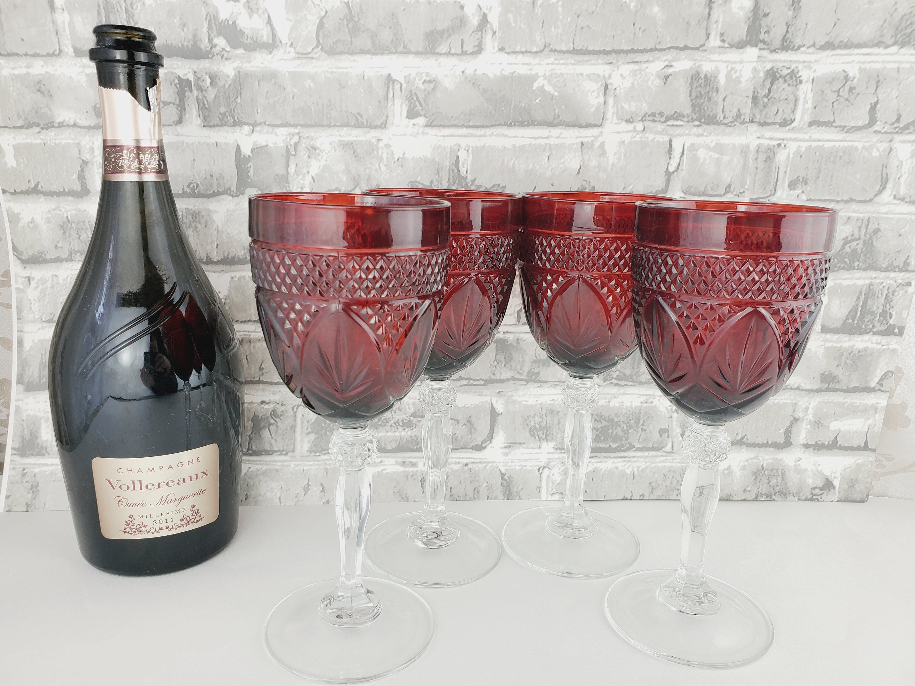 SET of 4 FOUR Stunning Ruby Red Luminarc Cristal D'arques - Etsy