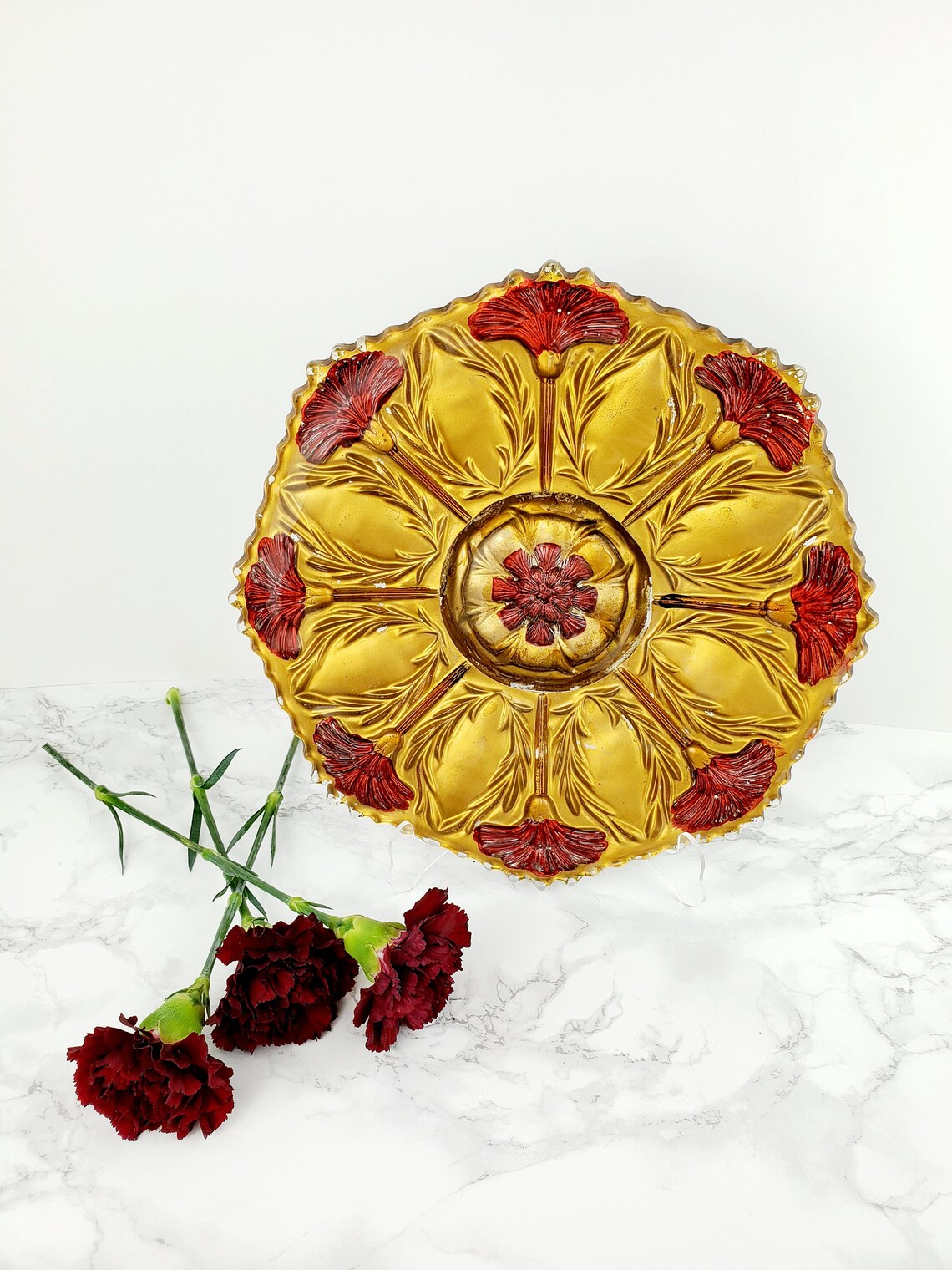 STUNNING Lancaster Glass Carnation Pattern Goofus Glass - Etsy