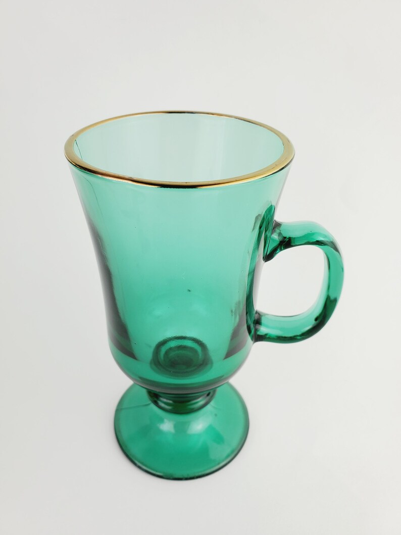 Set of 6 Six Green Glass Footed Mugs With Finger Loops and - Etsy