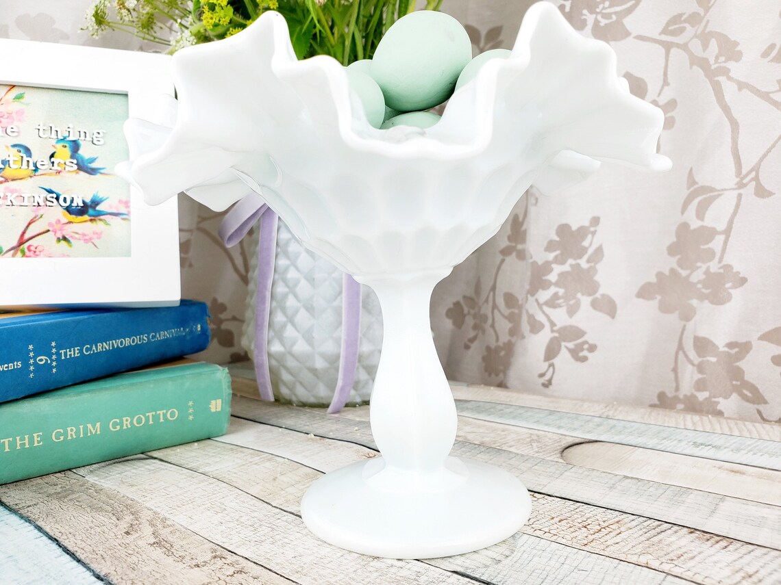Fenton Fingerprint Pattern Milk Glass Footed Compote, Milkglass ...