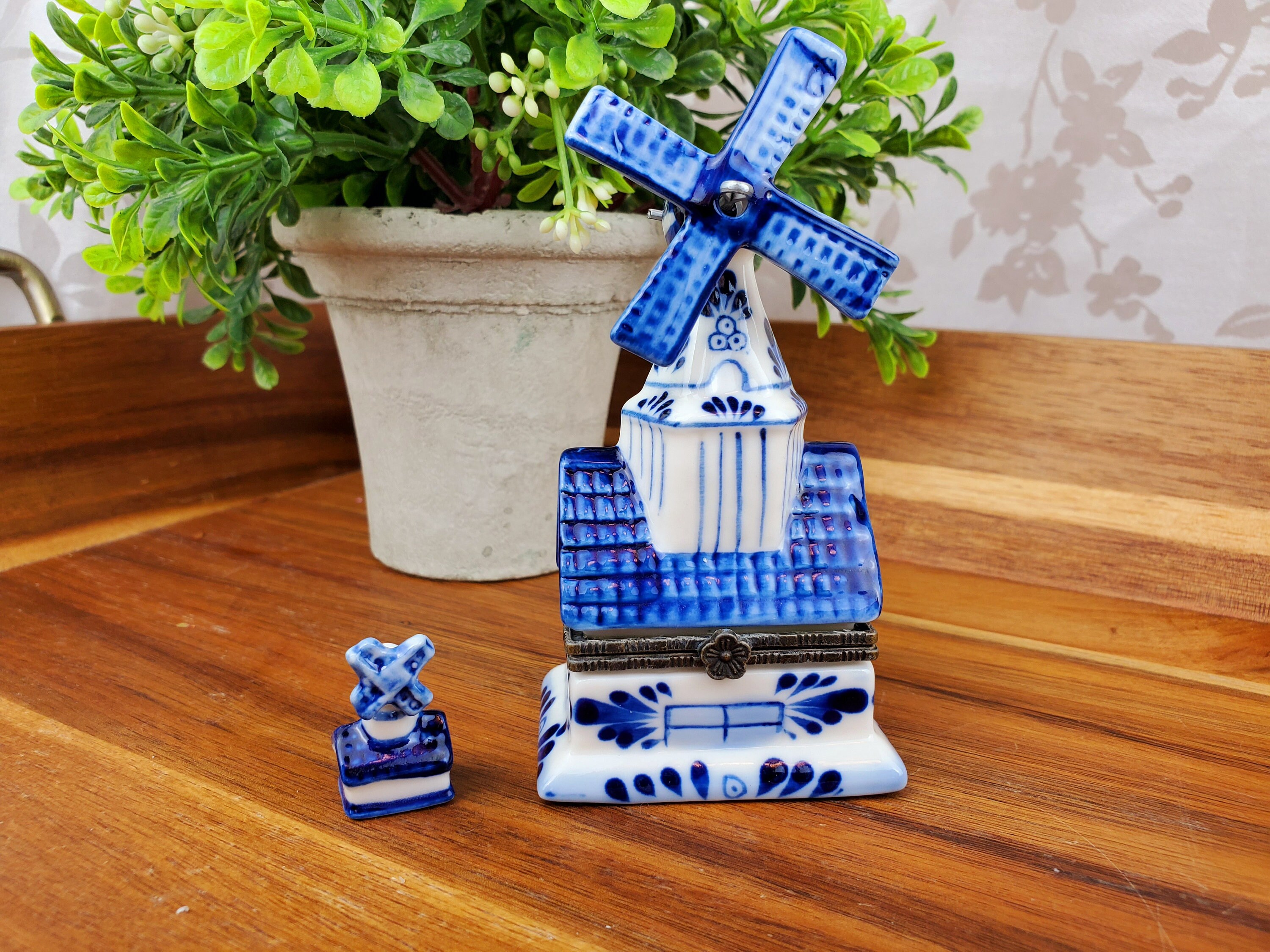 2 PIECES Blue Delfts Porcelain Windmill Jewelry Box With Tiny - Etsy
