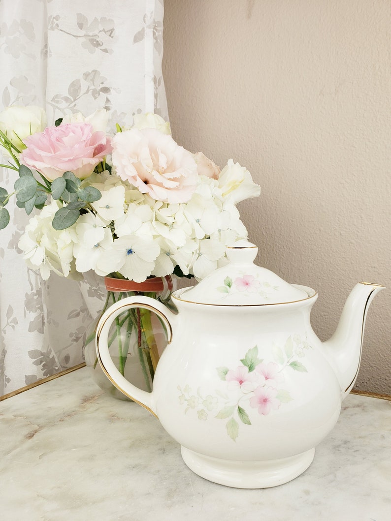 Sweet Sadler Teapot With Light Pink and Green Floral Design on Cream ...