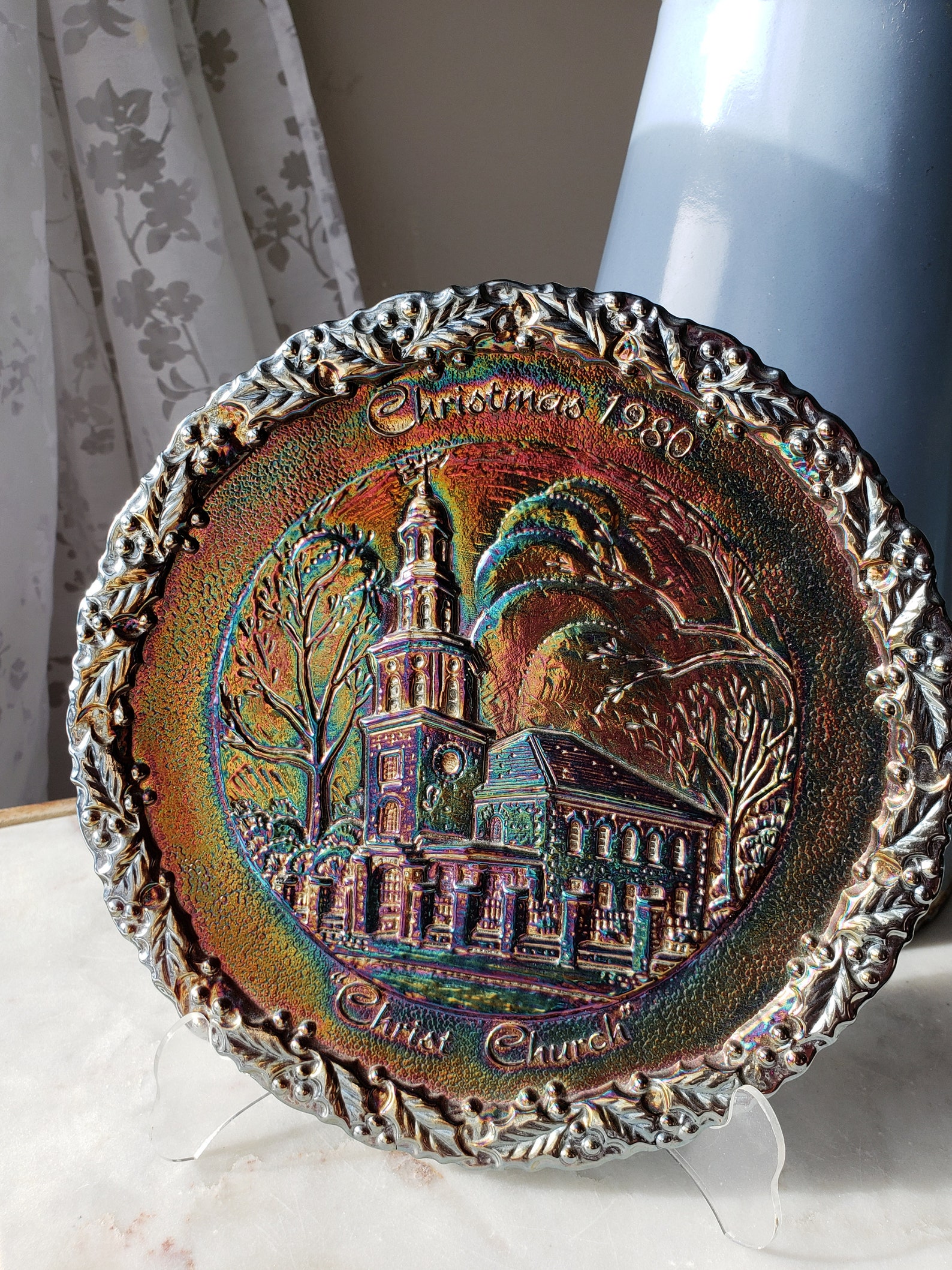 Fenton Carnival Glass Christmas 1980 Plate, Collectible Plate, Christ ...