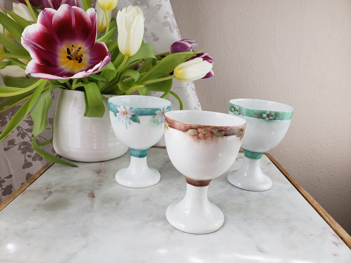 SET of 3! Unique Handpainted Porcelain Goblets, Sea Glass Blue ...