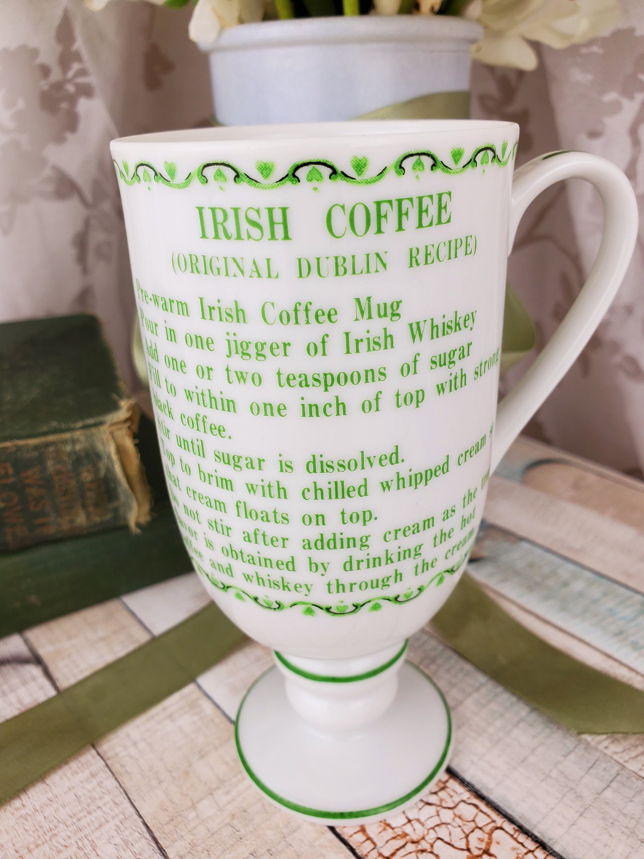 Irish Coffee Porcelain Mug With Recipe and Shamrock Pattern - Etsy
