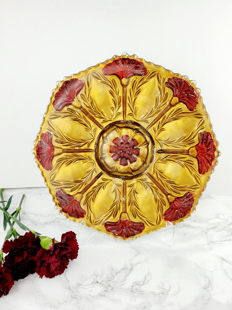 STUNNING Lancaster Glass Carnation Pattern Goofus Glass Platter, Gold ...