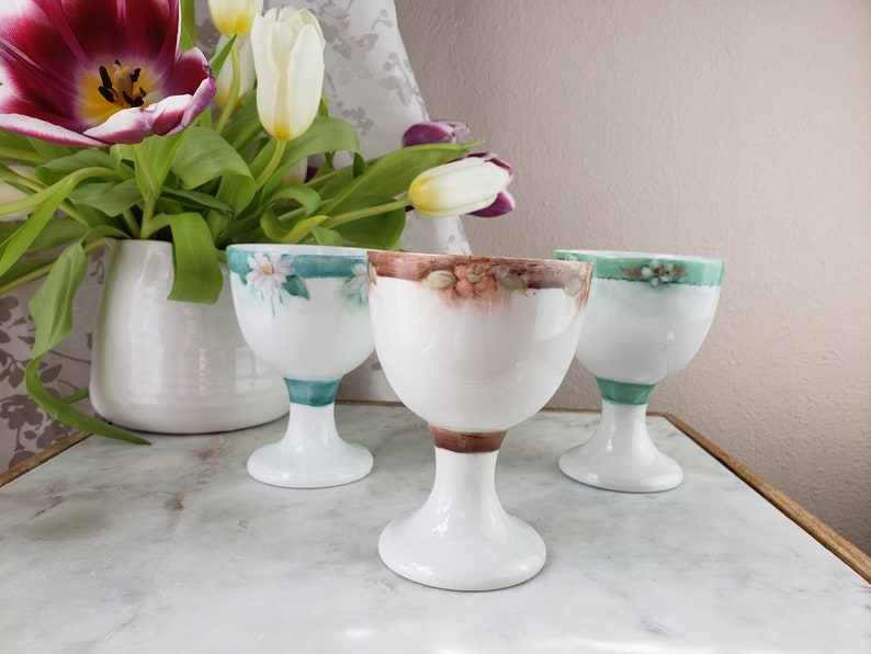 SET of 3! Unique Handpainted Porcelain Goblets, Sea Glass Blue ...