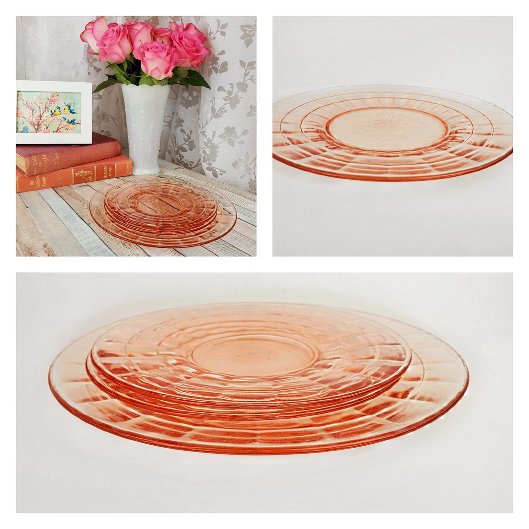 Set of 3! Three Block Optic Pattern Pink Depression Glass Plates, 1929 ...