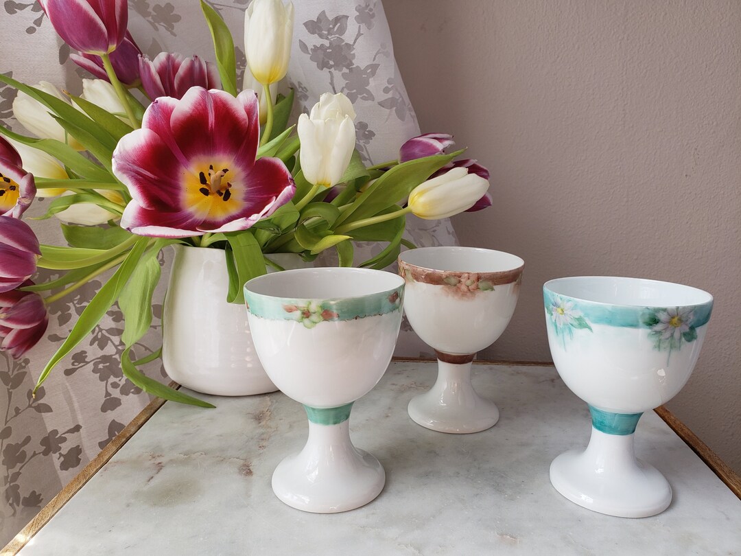 SET of 3! Unique Handpainted Porcelain Goblets, Sea Glass Blue ...