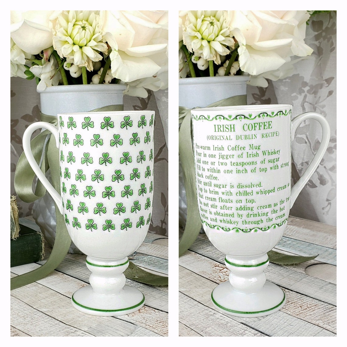 Irish Coffee Porcelain Mug With Recipe and Shamrock Pattern - Etsy