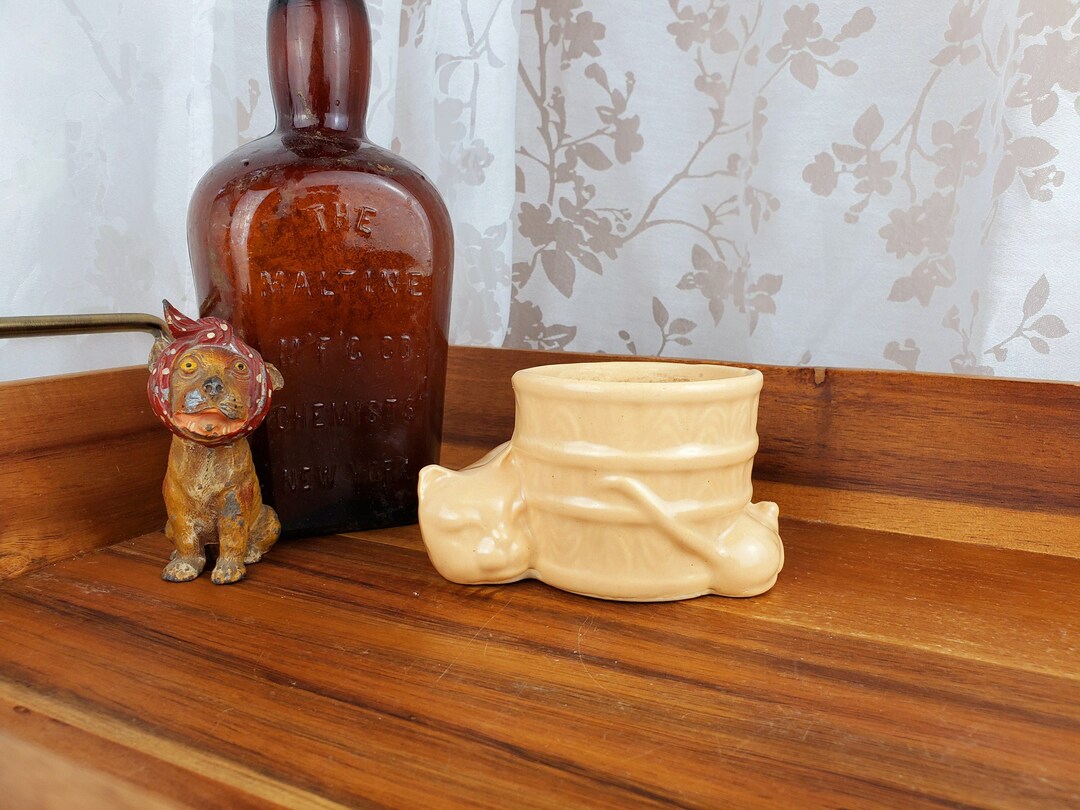 Sweet Cat and Mouse Pottery Planter, Retro Barrel Shaped Succulent ...