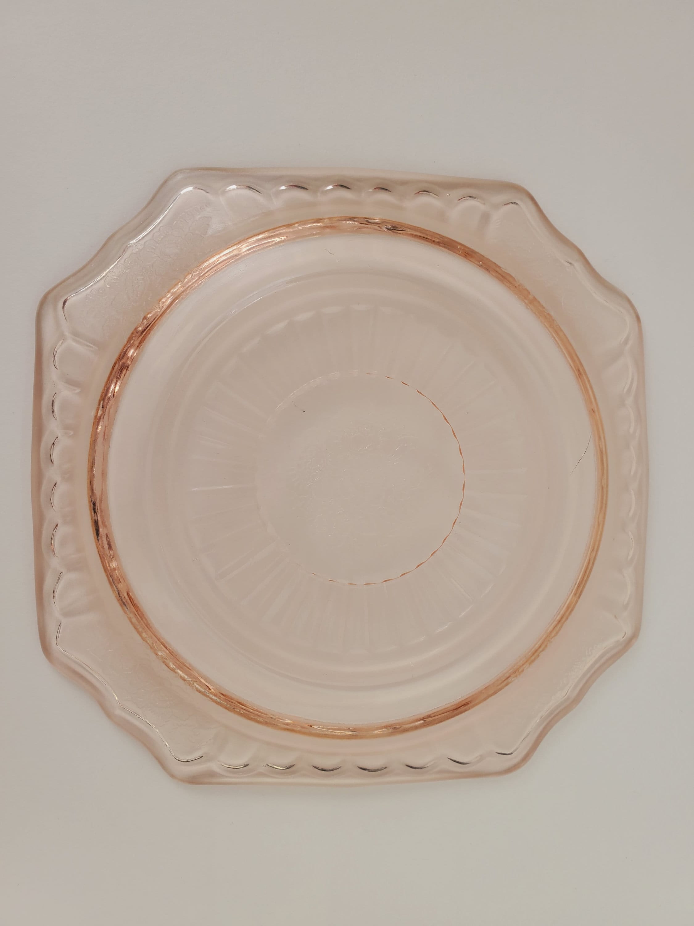 Hocking Glass Mayfair Pattern Square Pink Depression Glass Plate, Open ...