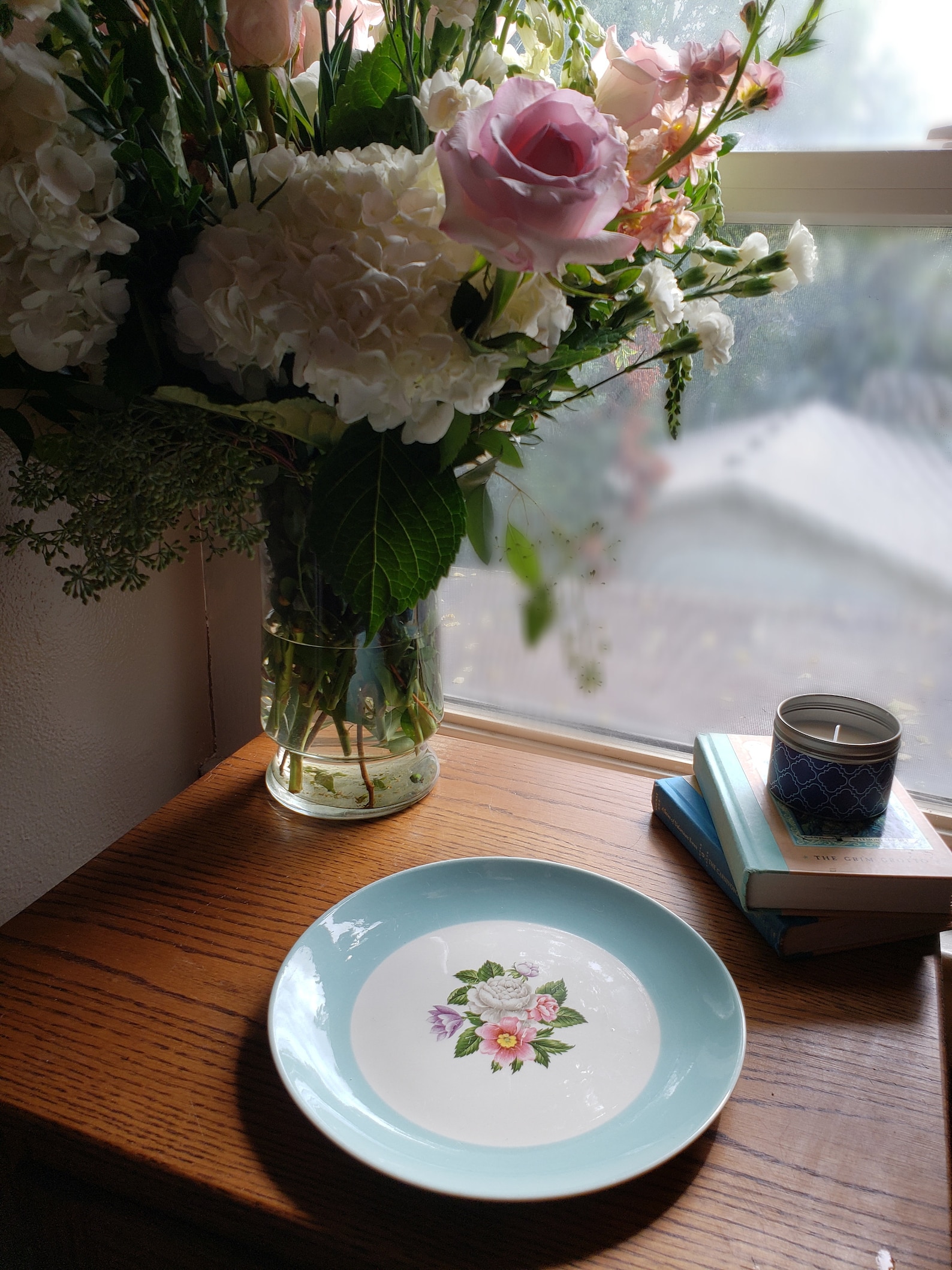 China Plate, Blue Border, Floral Pattern, Mint Blue, Dinner Plate ...