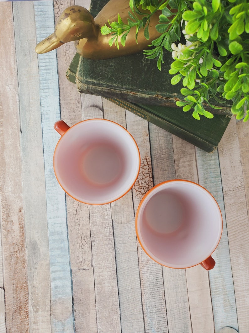 PYREX Burnt Orange Coffee Mugs Two Milk Glass Coffee Cups - Etsy