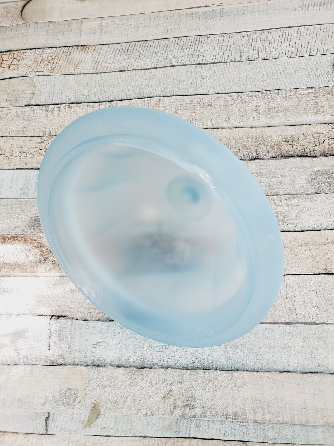 HEAVY frosted sea glass blue glass jar dome lid paneled | Etsy