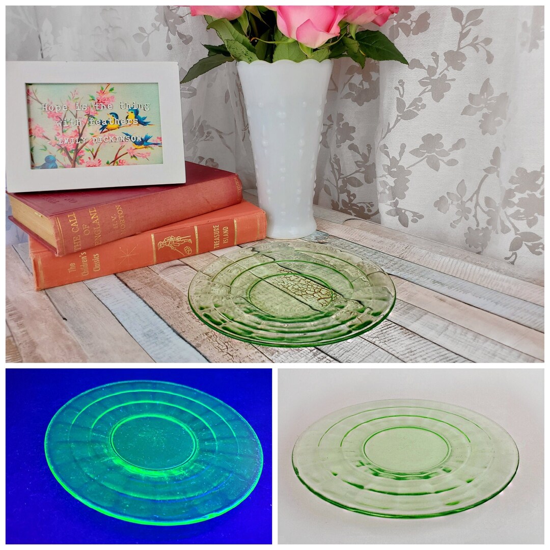 Green Block Optic Pattern Depression Glass Plate, 1929-1933 ...