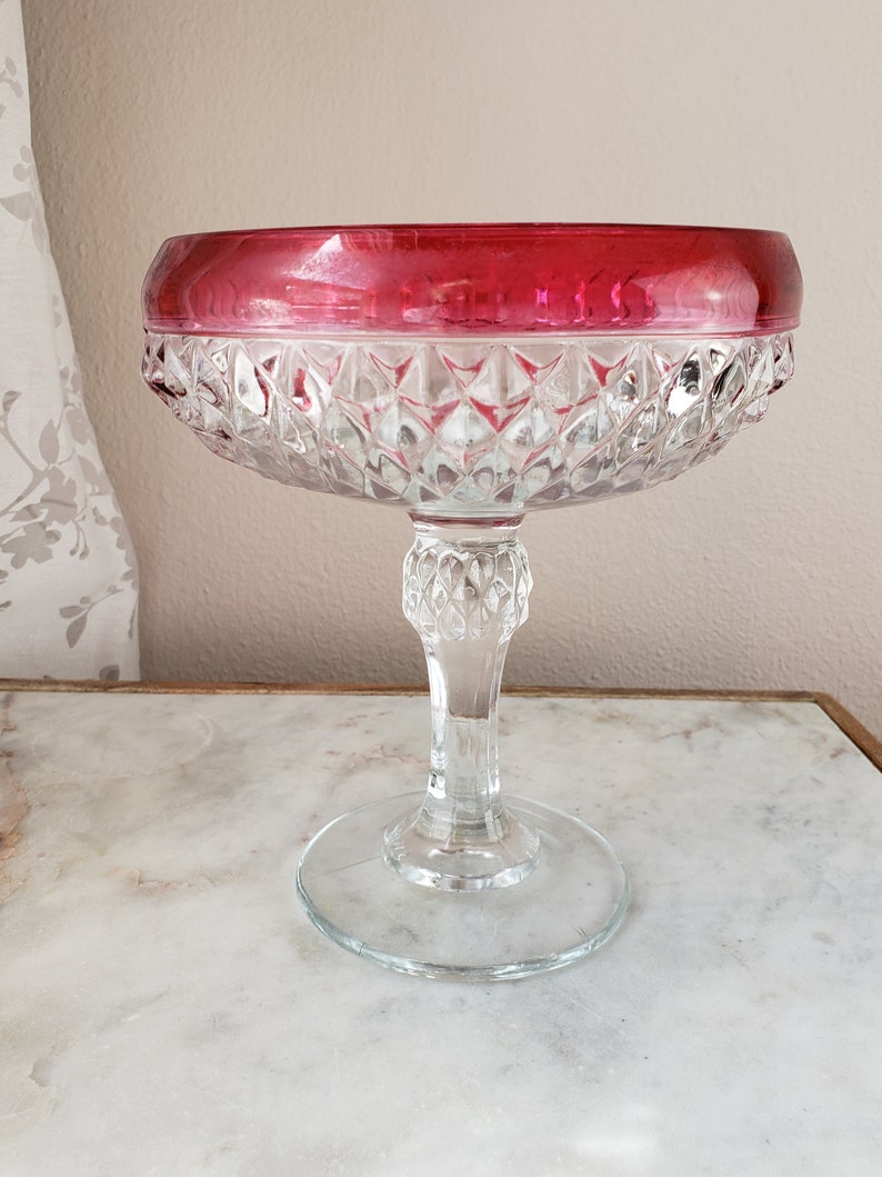 Diamond Point Glass Vintage Indiana Glass Cranberry Rim Bowl Art ...