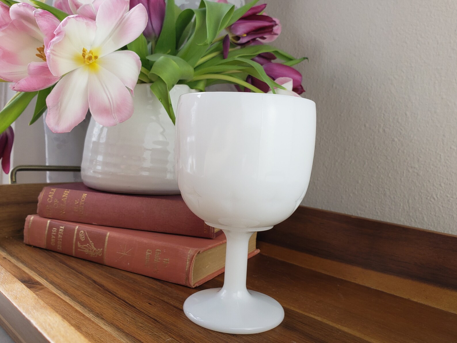 UNIQUE White Milk Glass Goblet With Starburst Pattern Marbled - Etsy