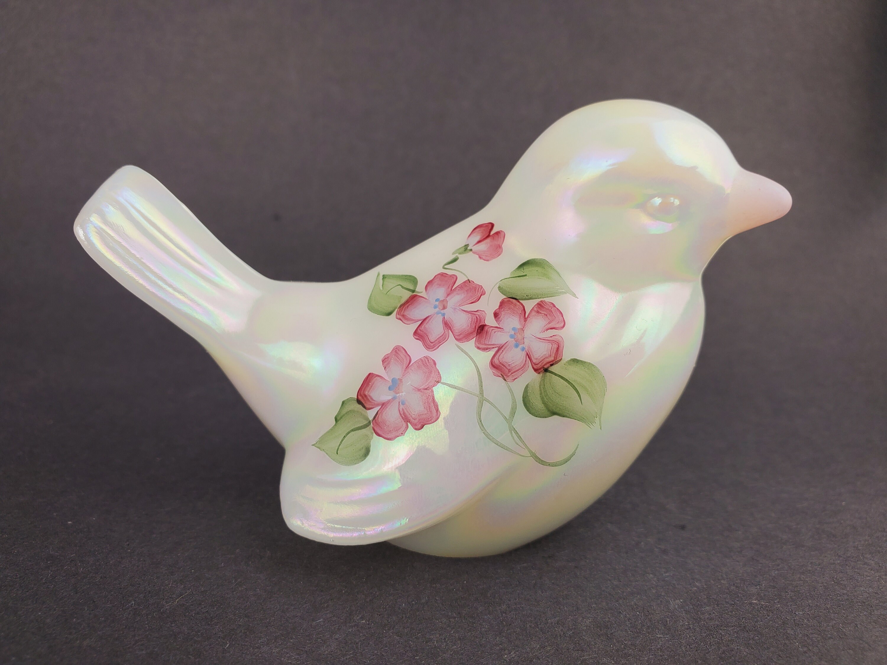 Iridescent Fenton handpainted bird figurine lovebird with | Etsy