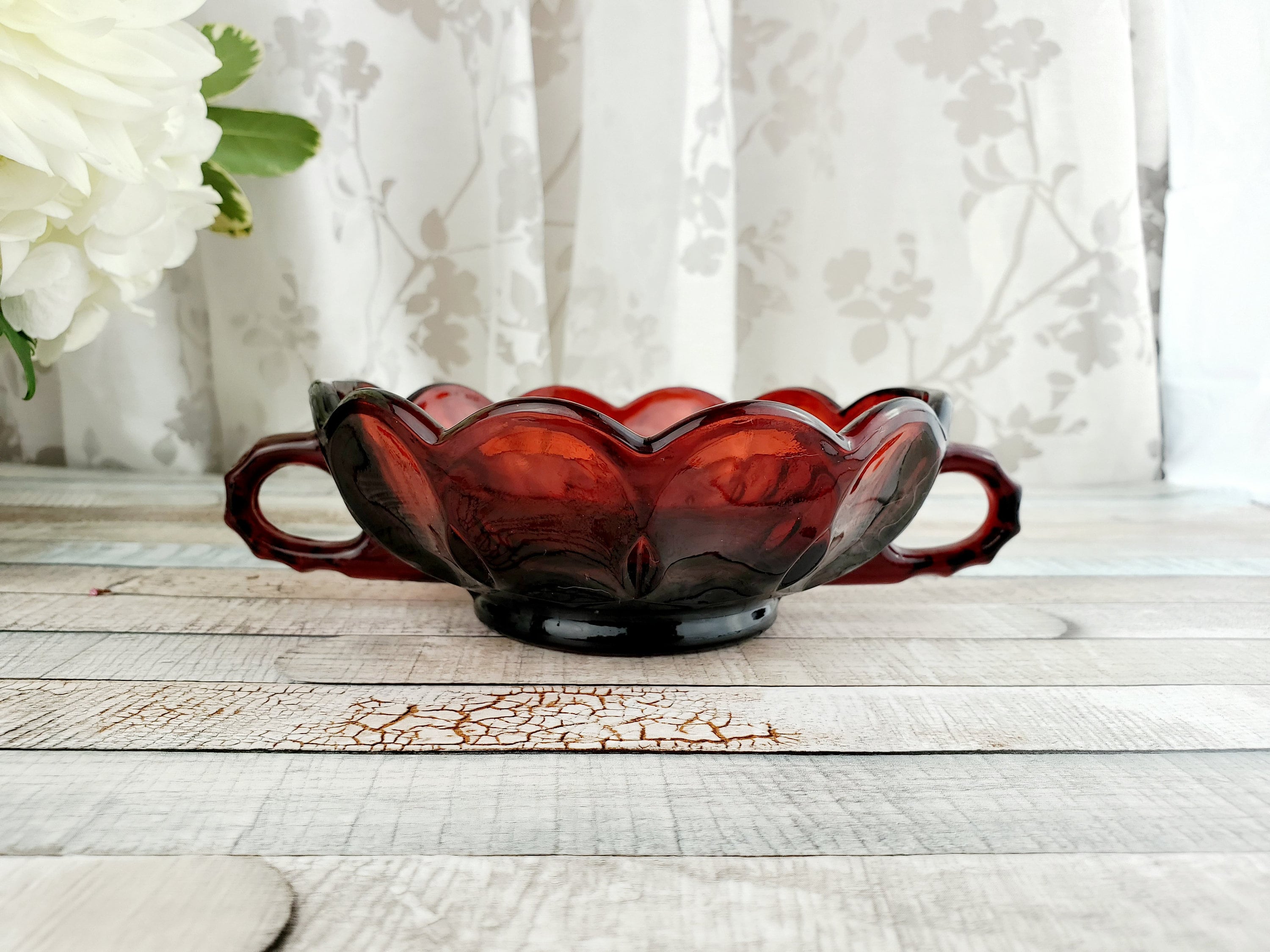 RARE! Anchor Hocking Fairfield Pattern Ruby Red Glass Bowl With Two ...