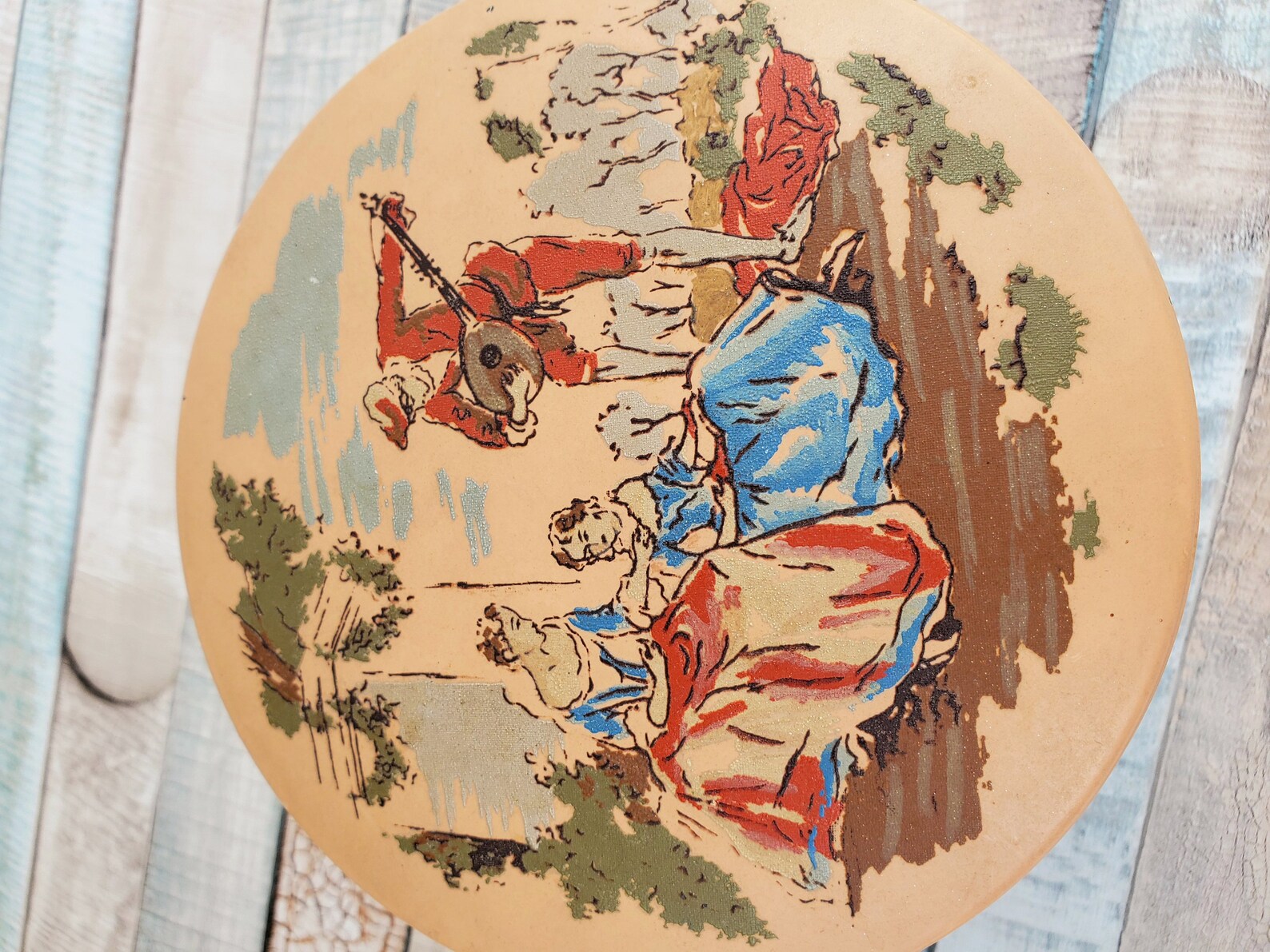 Reuge Sainte-croix Peach Musical Powder Box, Victorian Scene of Ladies ...
